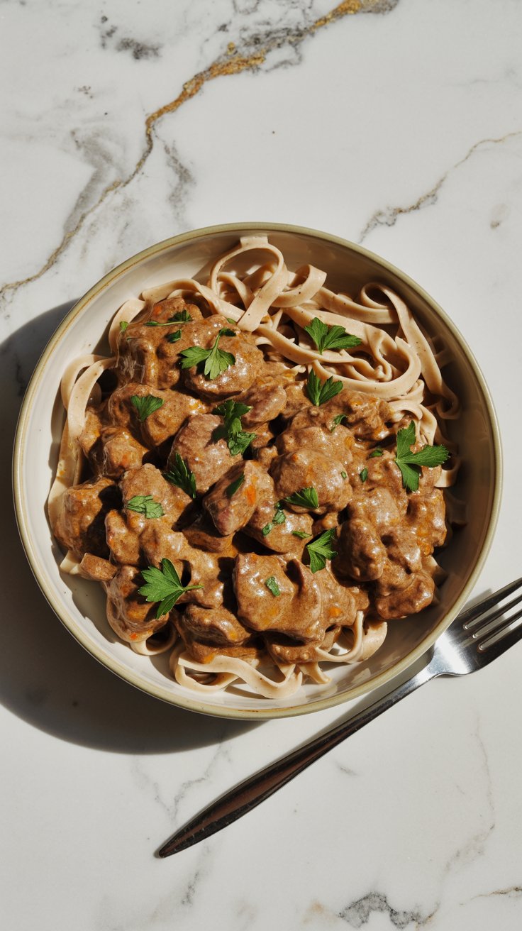 Low-Calorie Beef Stroganoff - dinnerendeavor.com
